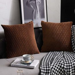 Hellbraune Kissenbezüge: 2er-Pack 45 x 45 cm Original-Streifen-Samt, quadratische dekorative Kissenbezüge für die Couch im Schlafzimmer - Lycxames