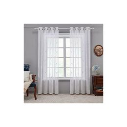 Deconovo Transparent Gardinen Voile Vorhang, 2er Set, 140x215 cm(BreitexHöhe), Blumen - Blumen