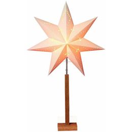 STAR TRADING Weihnachtsstern beleuchtet stehend Star 232-07 Karo Stern auf Holzständer/Papier beige/Eiche ca. 100cm x 60cm E14 Fassung
