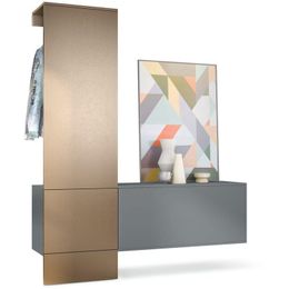 Vladon - Garderobenset Flur Garderobe Diele Paneel Möbel Carlton Set 4 in Anthrazit - Paneel in Bronze Optik - Paneel in Bronze Optik