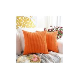Orange gestreiftes Kissen und Kissenbezug, 2er-Set, weicher Cord, dekorativer quadratischer Kissenbezug, Kissenbezug, Heimdekoration für Sofa, Couch,