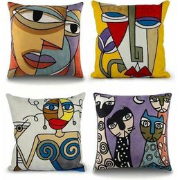 4er Set Picasso Kissenbezug 45x45cm Bestickt Baumwolle Leinen Sofakissenbezug Skandinavisch Wohnzimmer Deko Schlafzimmer Bett Büro Sessel Design