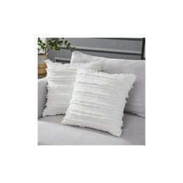 Kissen und Kissenbezug 2er Set Elfenbeinweiß Kissenhüllen für Sofa Couch Stuhl Kissenhülle Dekokissen aus Baumwolle und Leinen 45 x 45 cm ohne