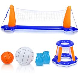 VINGO - Pool Volleyball Basketball aufblasbares Poolgame inkl. Wasserball 258 x 55 x 90 cm Poolspiel Pool - Blau