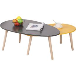 2er Set Design Beistelltisch Couchtisch Kaffeetisch Wohnzimmer Tisch（Dunkelgrau und Gelb)98×60×40cm &88×48×34cm