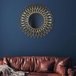 Womo-design - Wandspiegel Rundform, ø 84cm, Gold, aus Glas mit Metallrahmen, Moderner Dekospiegel Hängespiegel Flurspiegel Badspiegel Schminkspiegel