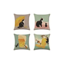 Set mit 4 Kissenbezügen mit niedlichem Katzenmuster, Kissenbezüge für Sofa, Zuhause, Wohnzimmer, Schlafzimmer, Heimdekoration, 45 x 45 cm