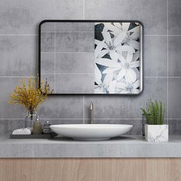 MIQU Badezimmerspiegel 100x60cm Badspiegel ohne Beleuchtung rechteckig Spiegel Schwarz Metallrahmen Wandspiegel für Badezimmer, Wohnzimmer, wc 600x1000mm