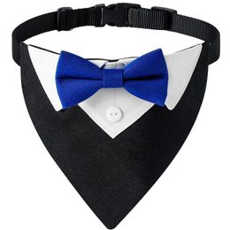 Hund Ehering Bandana Hundehalsband mit Fliege Krawatte Designs Verstellbarer Kragen formelle Smoking Hund Bowtie Black+Blue Bow-S
