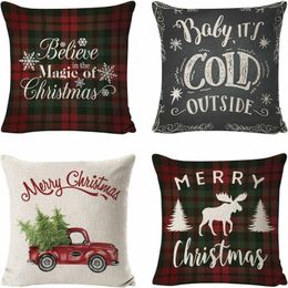 4er-Set Weihnachtsmann-Schneemann-Rentier-bedruckter quadratischer Kissenbezug für Schlafzimmer, Wohnzimmer, Bett, Sofa, Auto (Modell b) - Lycxames