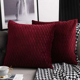 LYCXAMES – Burgunderrote Kissenbezüge: 2er-Pack 45 cm x 45 cm gestreifte, quadratische dekorative Kissenbezüge aus Samt für das Sofa im Schlafzimmer