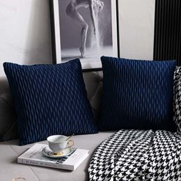 Marineblau gestreifter Sofa-Kissenbezug: 2er-Pack, 45 cm x 45 cm, originaler quadratischer Samt-Kissenbezug für Schlafzimmer-Dekoration - Lycxames