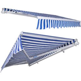 Gelenkarmmarkise 350x300cm einziehbare Sonnenmarkise Markise Sonnenschutz Balkonmarkise Gelenkarm Blau/Weiß - VINGO