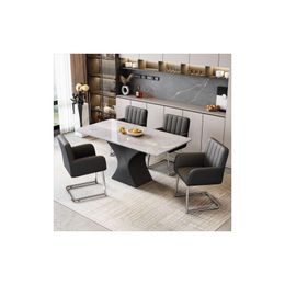 Set mit 4 Esszimmerstühlen, gepolsterter Sessel mit Zickzack-Metallbeinen, Loungesessel, Wohnzimmerstuhl für Schlafzimmer - Schwarz + 4 Stück