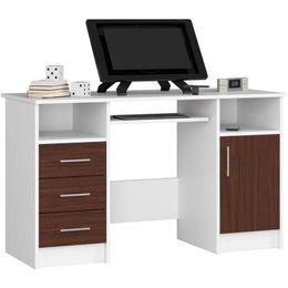 PC-Schreibtisch Ana mit Tastaturablage | Office Desk | Computertisch | Bürotisch | 3 Schubladen, 1 Ablagefach mit Tür, 2 offene Ablagefächer, B124 x