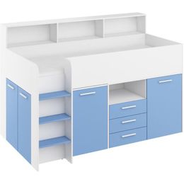 Hochbett mit Schreibtisch neo linke seite weiß / blau