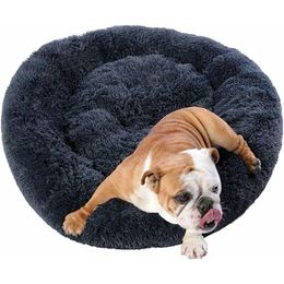 Hundebett, rundes Kissenbett für Katzen, bequemes weiches Donut-Sofa für Hunde und Katzen aller Größen, Plüschstoff (80 cm ø Dunkelgrau) - Lycxames