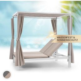 Eremitage Double Sunbed 2 Pers Stahl-Rahmen Sonnendach Vorhänge creme - Weiß / Sand - Blumfeldt