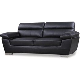 HABITAT ET JARDIN - Feststehendes Sofa aus rekonstituiertem Leder und pvc Dallas - 210 x 88 x 90 cm - 3 Sitze - Schwarz