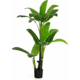 Goplus - 150 cm hoher künstlicher Bananenbaum, künstlicher tropischer Baum mit 18 grossen Blaettern, 3 Staemmen & realistischem Moos, immergrüne