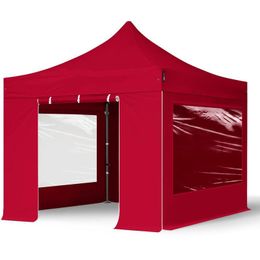 3x3 m Faltpavillon, premium Stahl 40mm, Seitenteile mit Panoramafenstern, rot - rot