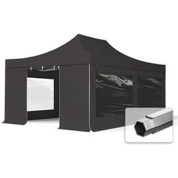 4x6 m Faltpavillon professional Alu 50mm, Seitenteile mit Panoramafenstern, schwarz - schwarz