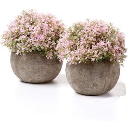 Eting - Künstliche Blumen Bonsai Kunstpflanze mit grauen Topf, 2er Set