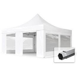 5x5 m Faltpavillon, professional Alu 50mm, feuersicher, Seitenteile mit Panoramafenstern, weiß - weiß