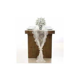 Spitzen-Tischdecke, weiße Spitzen-Party-Tischdecke, bestickte Vintage-Spitze, geeignet für Hochzeit, Urlaub und Party-Dekoration, 70 cm x 300 cm