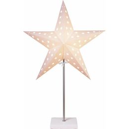 STAR TRADING - Tischlampe Weihnachtsstern Leo von 3D Papierstern Weihnachten in Weiß mit Fuß aus Holz und Metall, Dekostern Tischleuchte mit