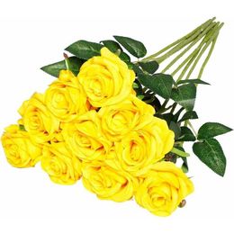 LYCXAMES – Künstliche Seidenrosen mit einem Stiel, realistische Fake-Rose für Hochzeitsstrauß, Blumenarrangements, Dekoration, 10 Stück (gelb)