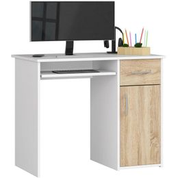 Akord - PC-Schreibtisch pin mit Tastaturablage | Schreibtisch Klein mit Schubladen | Office Desk | Computertisch | Bürotisch 1 Schublade, 1