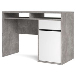 ebuy24 - Plus Schreibtisch mit 1 Tür, 1 Schublade und 2 Regalen, Betondekor / weißer Hochglanz.