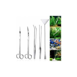 5pcs Edelstahl Aquarium Tank Wasserpflanzen Pinzette und Schere Spachtel Werkzeug-Set