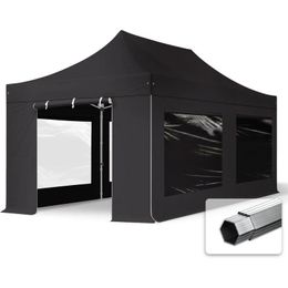 3x6 m Faltpavillon professional Alu 40mm, Seitenteile mit Panoramafenstern, dunkelgrau - dunkelgrau