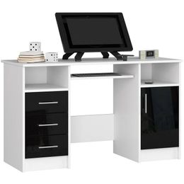 Akord - PC-Schreibtisch Ana mit Tastaturablage | Office Desk | Computertisch | Bürotisch | 3 Schubladen, 1 Ablagefach mit Tür, 2 offene Ablagefächer,
