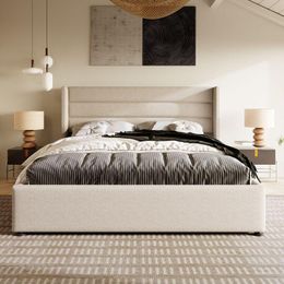 Betten mit Stauraum Polsterbett Doppelbett 140x200 cm Schlafzimmerbett mit Bettkasten Weiß - Grauweiß