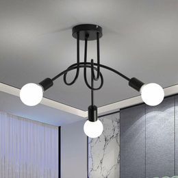 Industrielle Vintage-Deckenlampe aus Eisen Moderne Sputnik Kronleuchter 3 Lichter E27 für Schlafzimmer Küche Esszimmer Schwarz (ohne Glühbirne)