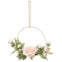 Goldene Blumenkränze, Wandbehang, künstliche Blume, runder Rahmen, rosa Rosengirlande (Rosa) - Lycxames