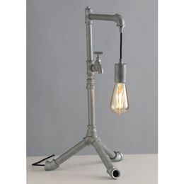 Luce Design Große Tischlampe AMARCORD in Industrial Wasserrohr Optik, Grau antik