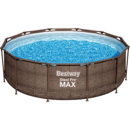 Bestway Steel Pro MAX™ Solo Pool ohne Zubehör Ø 366 x 100 cm, Rattan-Optik (Schokobraun), rund - Braun