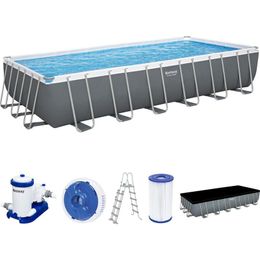 Bestway Power Steel™ Frame Pool Komplett-Set mit Filterpumpe 732 x 366 x 132 cm, grau, eckig - Grau