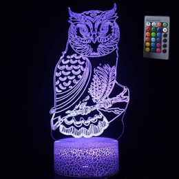 Amirror Smart Ug - Eulen-3D-Nachtlicht der Vogelserie, bunte Schreibtischlampe mit Fernbedienung, kreativer Touch, LC-1225