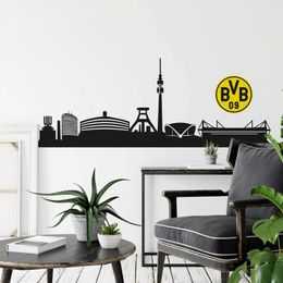 Fußball Wandtattoo Borussia Dortmund Skyline Schwarz Logo BVB Aufkleber Wandbild selbstklebend 140x50cm - schwarz