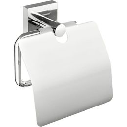 Tesa - ekkro Toilettenpapierhalter mit Deckel, verchromt - WC-Rollenhalter zur Wandbefestigung ohne Bohren, inkl. Klebelösung - 53 mm x 140 mm x 128