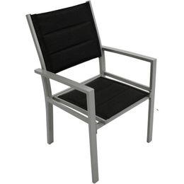 DEGAMO Sessel madeira, Aluminium silbergrau + Textilgewebe gepolstert schwarz, 2 Stück - Grau/Schwarz