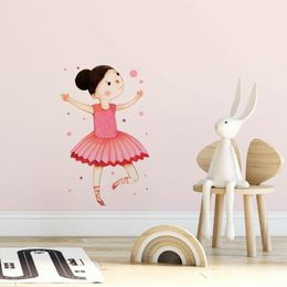 K&L WALL ART Tanzende Ballerina Rosa Rot Wandtattoo 60x93cm Klebebilder Kinderzimmer Wanddeko selbstklebend -Loske - bunt