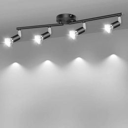 LONGZIMING Schwenkbare LED-Deckenleuchte – GU10-Sockel – mit 4 runden Strahlern – Schwarz – für Küche, Schlafzimmer, Wohnzimmer – ohne Leuchtmittel