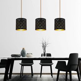 Globo Pendelleuchte schwarz Hängelampe Esstisch Wohnzimmerlampe hängend 3 flammig, Dekorstanzungen Metall schwarz gold, 3x E27 Fassungen, LxBxH 70x15x120 cm