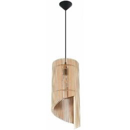 etc-shop Holz Hängelampe Wohnzimmerlampe skandinavisch Pendelleuchte Hängeleuchte im Lamellendesign gedreht, Naturholz, 1x E27, DxH 21x100 cm